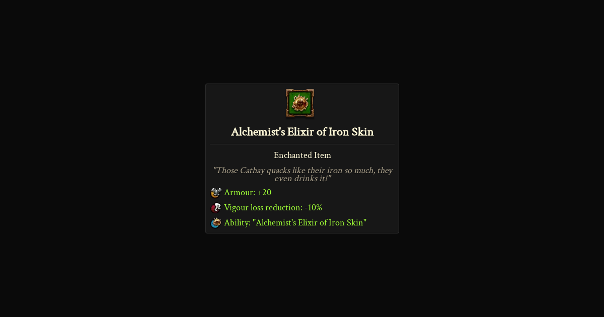 Alchemist's Elixir of Iron Skin (Golgfag contract) | TWDB