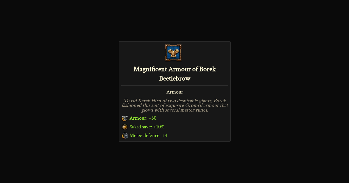 Magnificent Armour of Borek Beetlebrow | TWDB